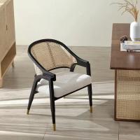 China Nordic Style Wooden Dining Chair with Cane Rattan Backrest and Cushioned Seat for Restaurant Cafe Hotel for sale