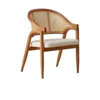 China Nordic Style Wooden Dining Chair with Cane Rattan Backrest and Cushioned Seat for Restaurant Cafe Hotel for sale