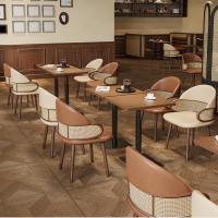 China Solid Wood Rattan Dining Chair Set with Armrest for Restaurant Cafe Hotel Commercial Use 60x60cm Table for sale