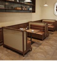China Solid Wood Rattan Dining Chair Set with Armrest for Restaurant Cafe Hotel Commercial Use 60x60cm Table for sale