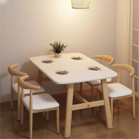 China Custom Modern Wooden Dining Table Set Solid Wood Table and Chairs for Restaurant Cafe Bistro Home 120x60xH75cm for sale