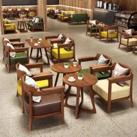 China Commercial Restaurant Furniture Set Solid Wood PU Leather Table and Chairs for Coffee Shop Bar Hotel Custom Size for sale