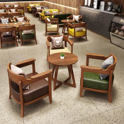China Commercial Restaurant Furniture Set Solid Wood PU Leather Table and Chairs for Coffee Shop Bar Hotel Custom Size for sale