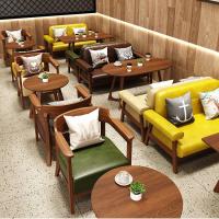 China Commercial Restaurant Furniture Set Solid Wood PU Leather Table and Chairs for Coffee Shop Bar Hotel Custom Size for sale