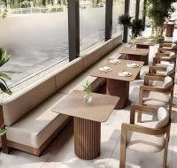 China Commercial Restaurant Dining Table Chair Booth Set Solid Wood High Density Foam Customizable Seating for sale