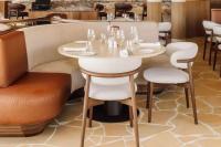 China Modern Coffee Shop Wooden Marble Curved Restaurant Sofa Set Booth Seating Table and Chair for sale