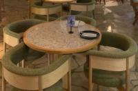 China Modern Upholstered Barrel Seating Set with Oval Wood Surface for Restaurants and Hotels for sale
