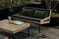 China Waterproof Outdoor Sofa with Teak Wood Frame and All-Weather Woven Rope for Garden and Patio for sale
