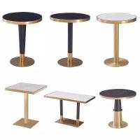 China Luxury Restaurant Table with Artificial Marble Sintered Stone Top and Stainless Steel Frame with Gold-plated Edge for sale