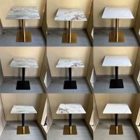 China Luxury Restaurant Table with Artificial Marble Sintered Stone Top and Stainless Steel Frame with Gold-plated Edge for sale