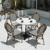 China Luxury Restaurant Table with Artificial Marble Sintered Stone Top and Stainless Steel Frame with Gold-plated Edge for sale
