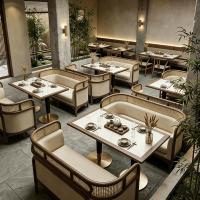 China Easy Clean Comfortable Customizable Leather Restaurant Booth Sofa Commercial Furniture Set for sale