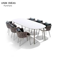 China Outdoor Waterproof Rope Woven Dining Chair Set with Aluminum Frame 200cm Table for sale