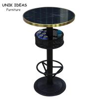 China Customizable 2 Person Black Metal Wood Bistro High Top Table Set 30 Inch Tall for sale
