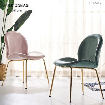 China Ins Style Upholstered Dining Chair Flannel Metal Frame 56x54x84cm Beige Green for sale
