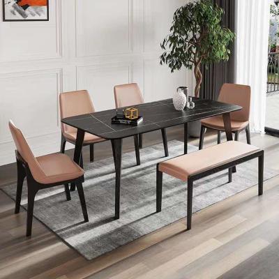 China Minimalist 160cm Marble Dining Table Set with 6 Chairs and Bench for 8 Seater for sale