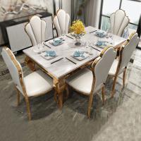 China White Marble Dining Table and Chairs Set Stainless Steel Rectangle 140x80cm for sale