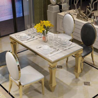 China Luxury 6 Seater Dining Table Set 160cm Marble Top Stainless Steel Chrome Chairs for sale