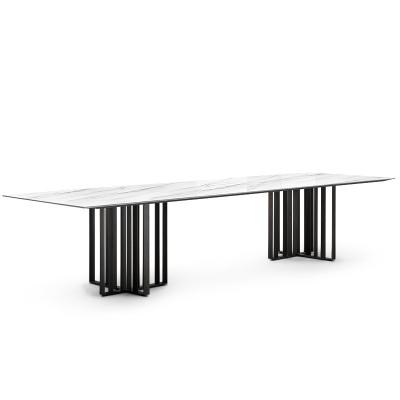 China Luxury 6 Seater Marble Dining Table Set with Steel Legs 100cm Custom Size for sale