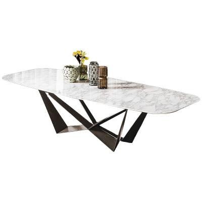 China Luxury 4 Person Marble Dining Table Set 160cm 180cm 200cm with Leather Chairs for sale