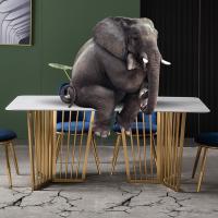 China Marble Effect Luxury Dining Table and Chairs White Stainless Steel Leg 130x80x76cm for sale