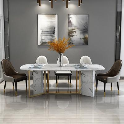 China 8 Seater Marble Luxury Dining Table and Chairs Set Italian Stainless Steel 140x80cm for sale
