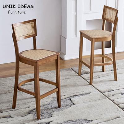 China Solid Wood Rattan Backrest Bar Stool 65cm Height Ergonomic Counter Stool for Cafe Restaurant for sale