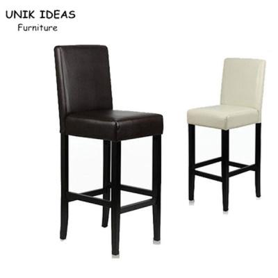 China Black Leather Bar Stools with Backs Counter Height Chairs 41x41x110cm Solid Wood for sale