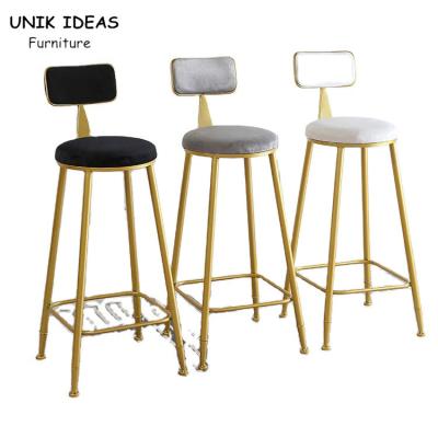 China 30 Inch Gold Metal Velvet Bar Stools Set of 2 3 Counter Height Chairs for sale