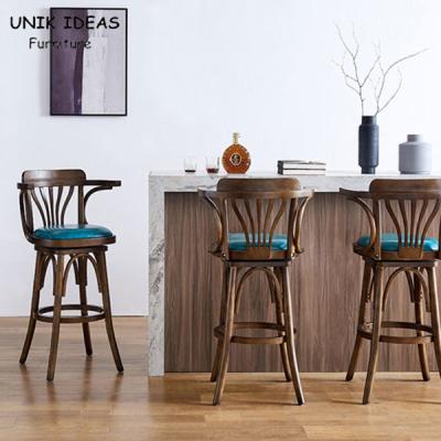 China British Style Luxury Wooden Pub Bar Stool with Backs Swivel High Chair for Home Bar Restaurant for sale