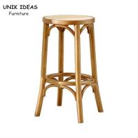 China 27.95 Inch Classic Cafe Bar Stool Rattan Wooden Small Step Foot Stool 71cm Height for sale