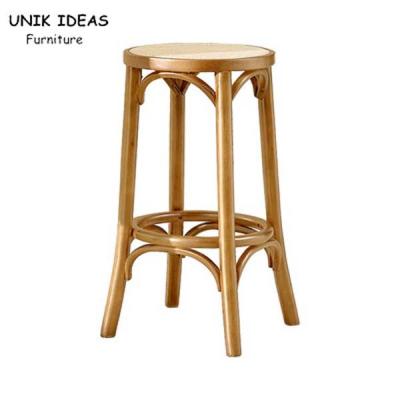 China 27.95 Inch Classic Cafe Bar Stool Rattan Wooden Small Step Foot Stool 71cm Height for sale