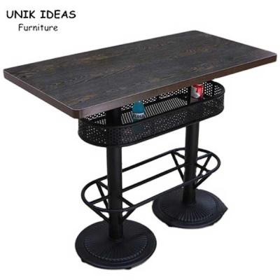 China Industrial Vintage Rectangle Bar Table 60x120x103cm Wood Iron High Top Restaurant Pub Table for sale