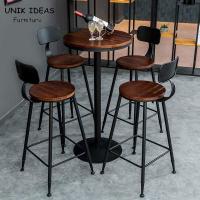 China 55cm Round Retro Bar Table Set Solid Wood Metal Leg 105cm Height Customizable for sale