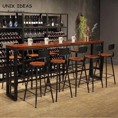 China Commercial Wood Coffee Cafe Bar Table 120x50x105cm MDF Steel Modern Pub Bistro Table for sale