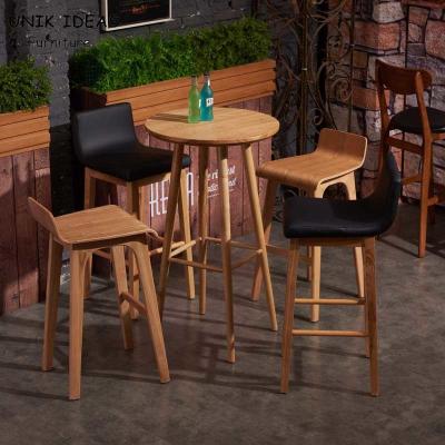 China Solid Wood Bar Height Bistro Table with 2 Chairs and Umbrella Hole Postmodern for sale