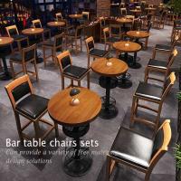 China Industrial Style Bar Table Set Solid Wood Metal 65x65x105 cm High Stool for sale