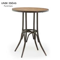 China Patio Folding Bistro Bar Table 70x105cm Iron Wood Steel Garden Pub Cafe for sale