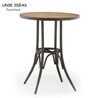 China Patio Folding Bistro Bar Table 70x105cm Iron Wood Steel Garden Pub Cafe for sale