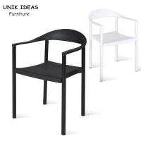 China PP Plastic Stacking Outdoor Leisure Chair with Armrest 35x42x78 CM White Black for sale