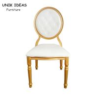 China Round Back Wedding Banquet Chair 38x40x93cm Gold Metal Hotel Restaurant Dining Chair for sale