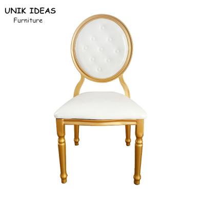 China Round Back Wedding Banquet Chair 38x40x93cm Gold Metal Hotel Restaurant Dining Chair for sale