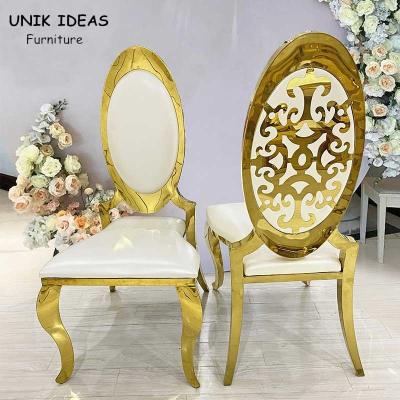 China High Back Wedding Banquet Chair Stainless Steel PU Leather 52x55x112cm Golden for sale