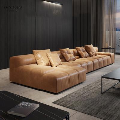 China Grey Leather Corner Sectional Sofa 4 Seater 80x96 Inch Modern Couch Chaise for sale