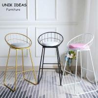 China Nordic Velvet Bar Stools 65 85 95cm Height Gold Metal Legs Counter Height Chair for sale