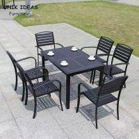 China Black Aluminum Patio Dining Table 120x80x73cm with Plastic Wood for 7-Piece Garden Set for sale
