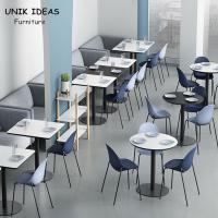 China Modern 80x80cm Square Dining Table with MDF Top and Iron Base for Restaurant Cafe for sale