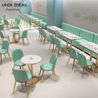 China Blue Leather 4 Seater Bistro Dining Table Set with Chairs 120x45x105cm for sale