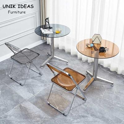 China 4 Seater Glass Dining Table and Chairs Set Tempered Glass 70cm 80cm Modern Cafe Furniture for sale