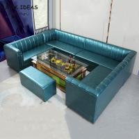 China Faux Leather U Shaped Sectional Couch with Chaise Blue Round Corner 3 Piece for sale